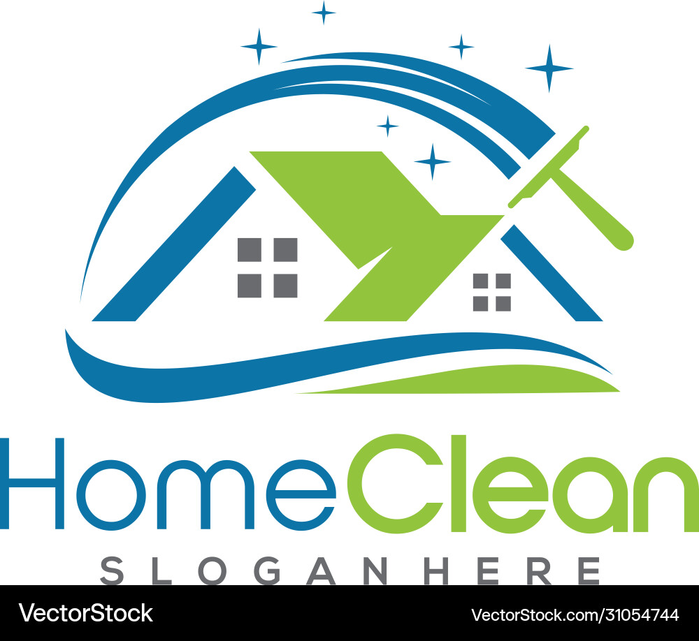House Cleaning Logo - Aqua Blue Royalty Free Vector Image