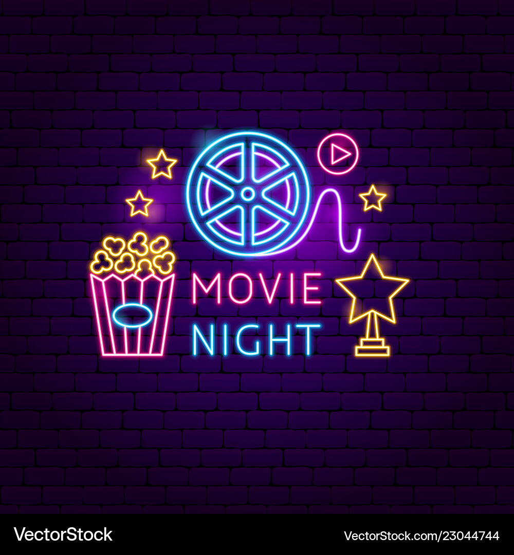 Movie night neon sign Royalty Free Vector Image