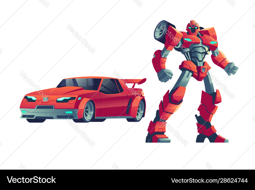 Red robot transformer and car cartoon Royalty Free Vector