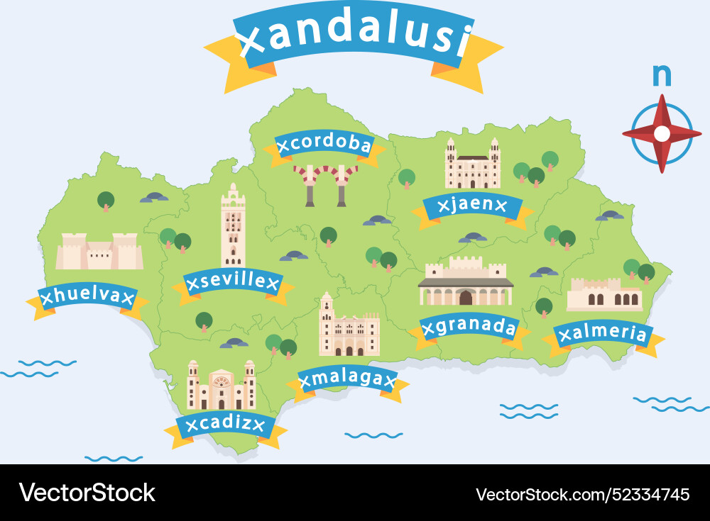 Andalusia map with landmarks Royalty Free Vector Image