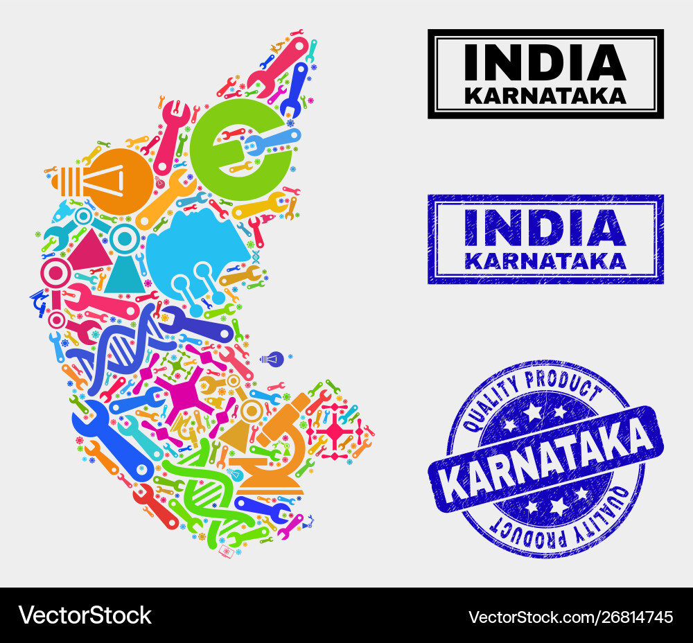 Collage technology karnataka state map Royalty Free Vector