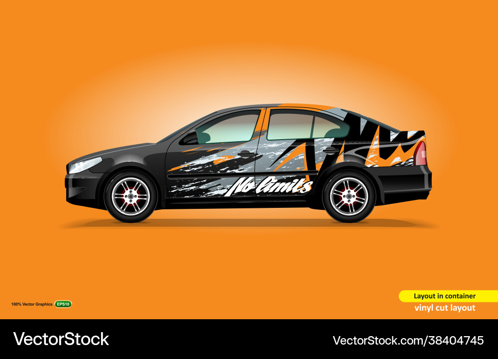 Editable decals template for sedan on a black car Vector Image