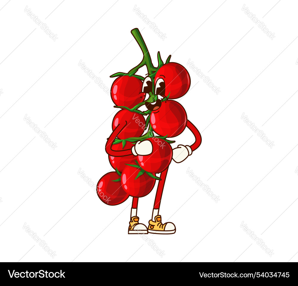 Groovy cherry tomato vegetable cartoon character Vector Image