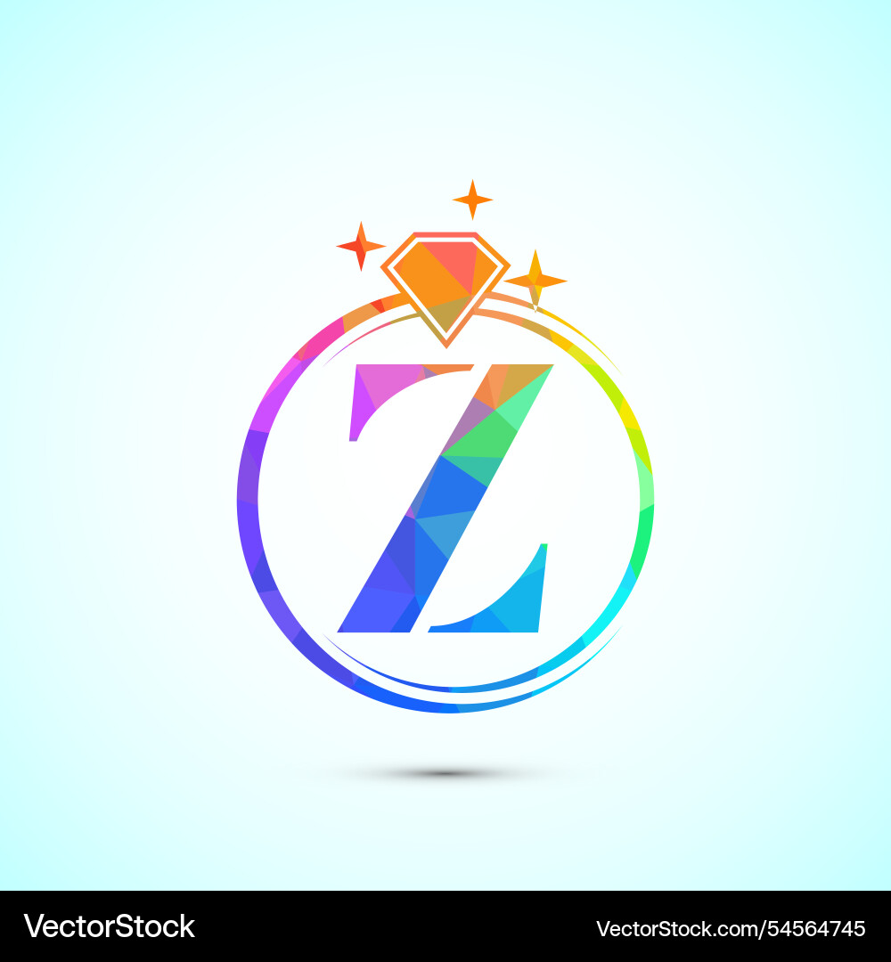 Initial alphabet z in a circle with diamond Vector Image