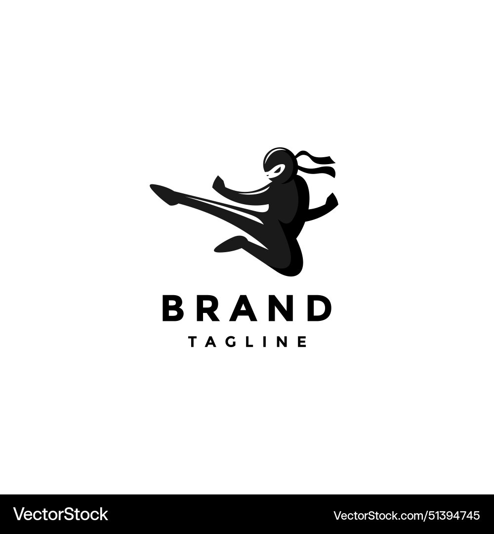 Ninja flying kick logo design Royalty Free Vector Image