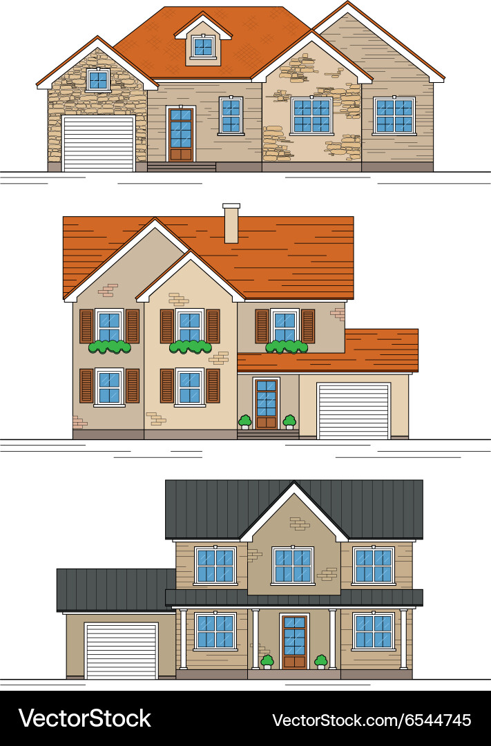 Three suburban houses Royalty Free Vector Image