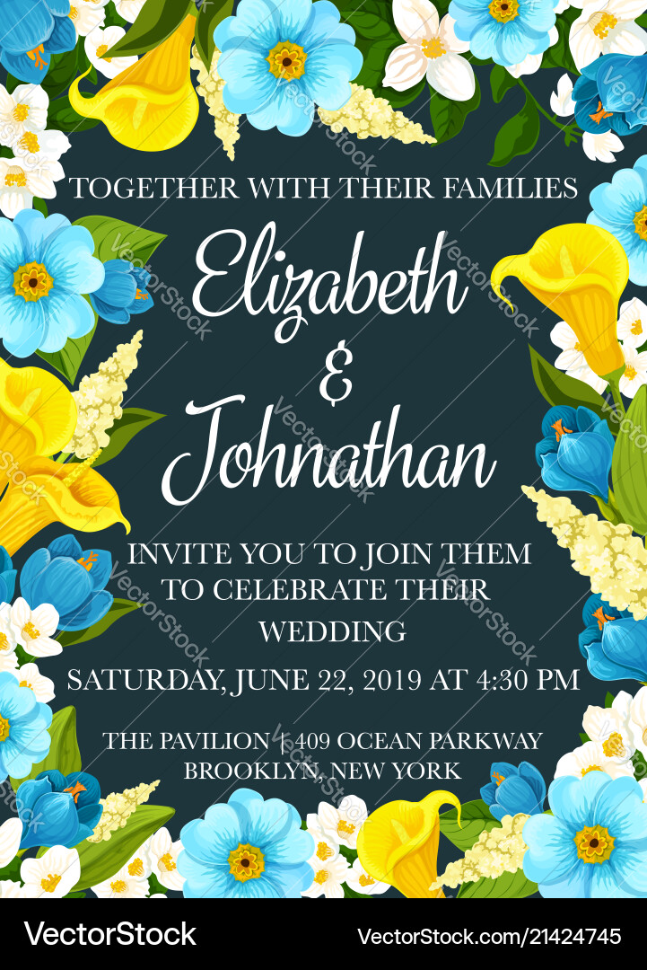 Wedding party invitation banner with flower frame Vector Image