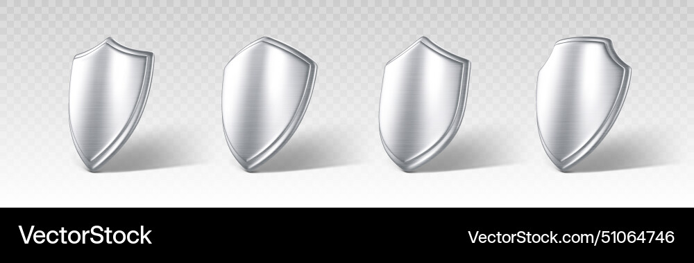 3d metal shields set isolated on transparent Vector Image