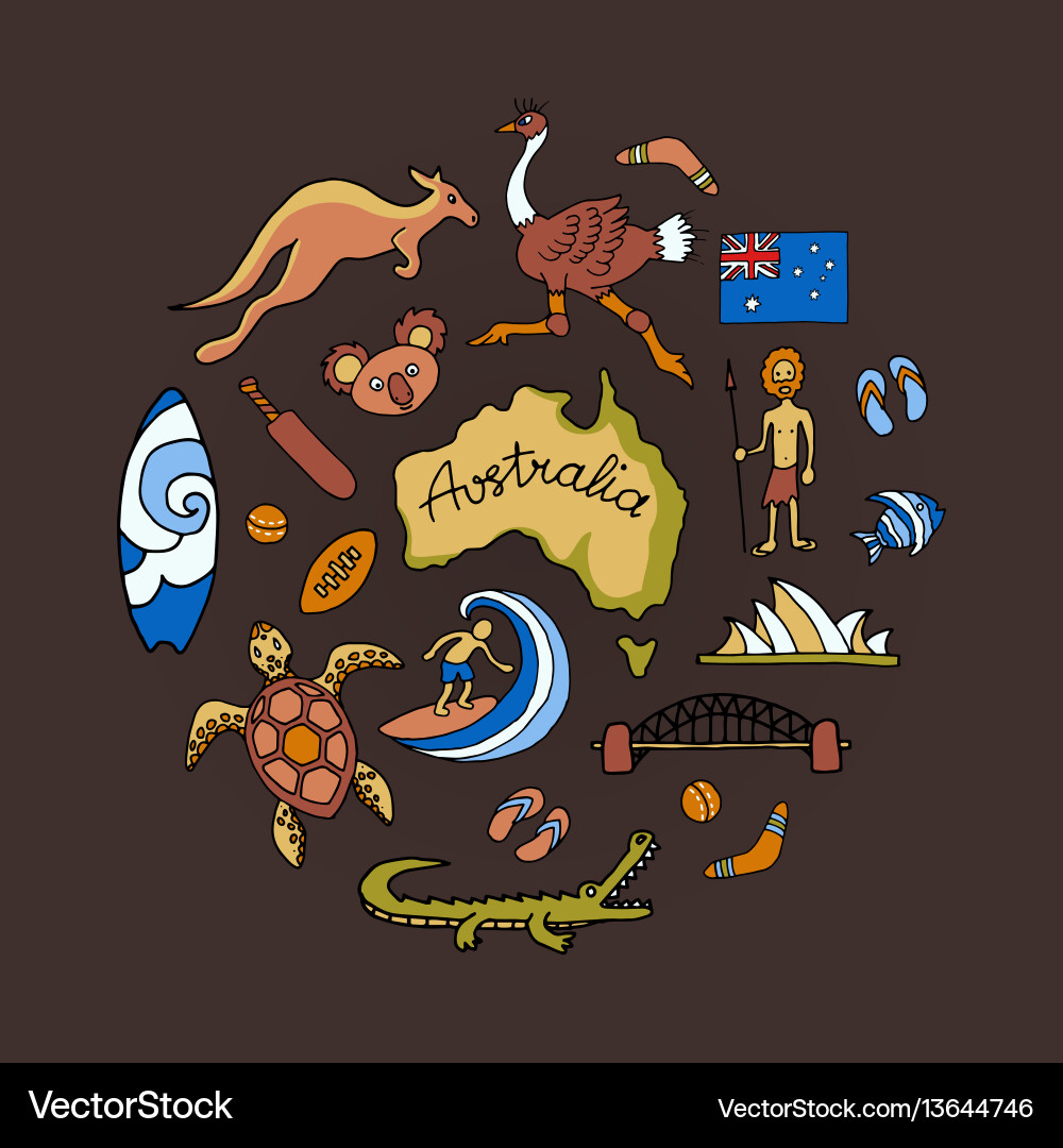 Australian doodle set Royalty Free Vector Image