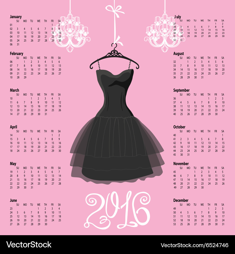 Black Dress Calendar 2016 Royalty Free Vector Image