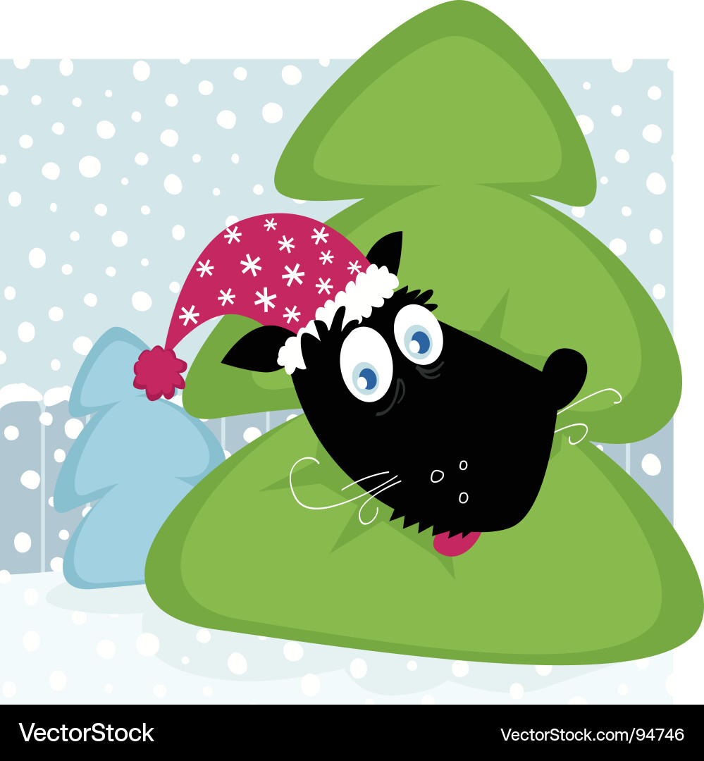 Funny dog inside christmas tree Royalty Free Vector Image