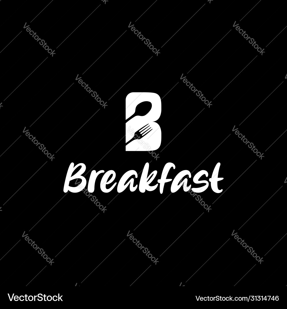 Initial letter b breakfast with spoon fork Vector Image