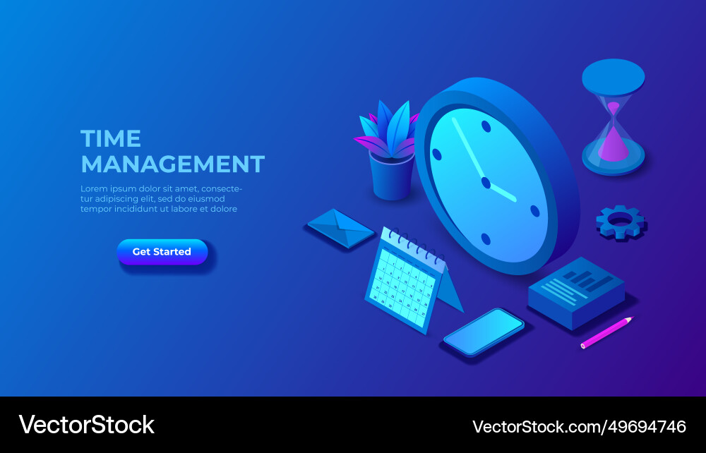 Isometric time management banner on the dark Vector Image