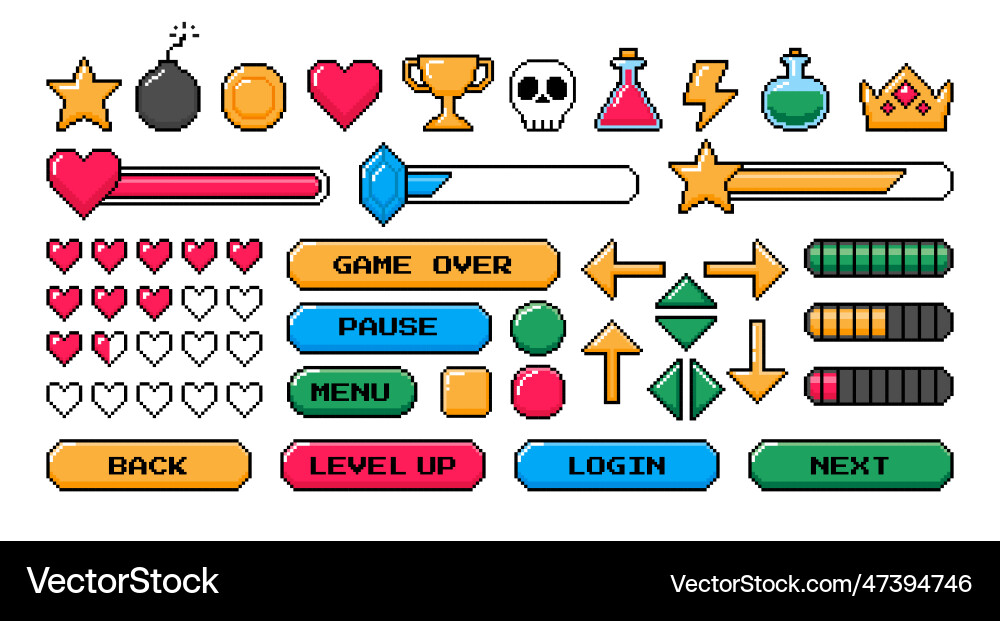 Pixel game icon retro video games element arcade Vector Image