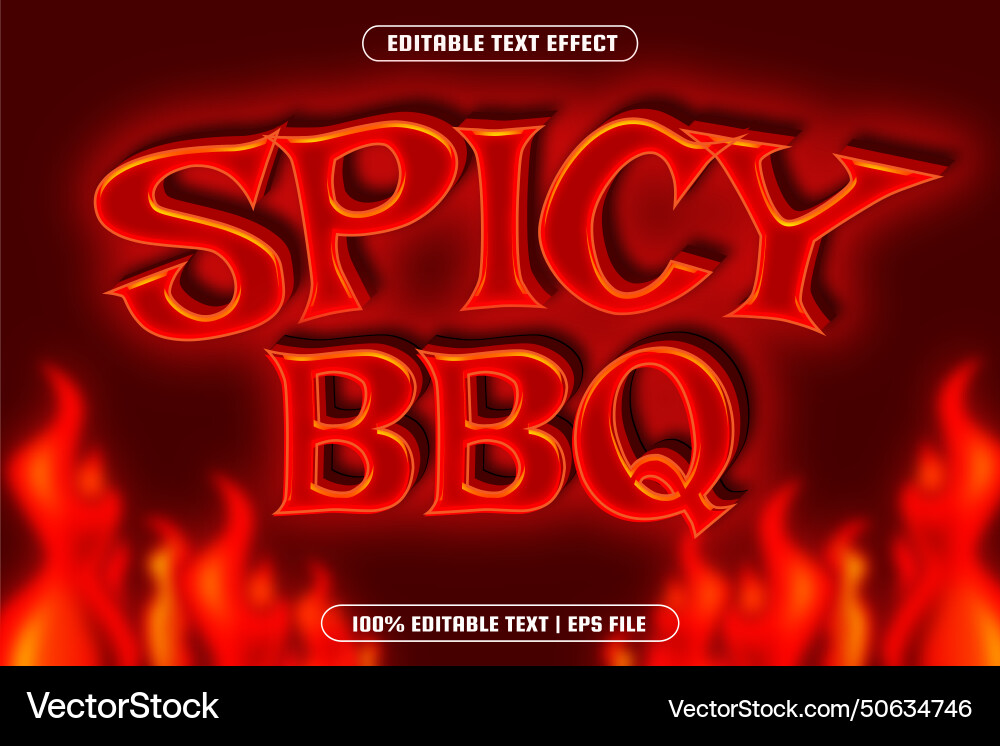 Spicy bbq editable text effect red light style Vector Image