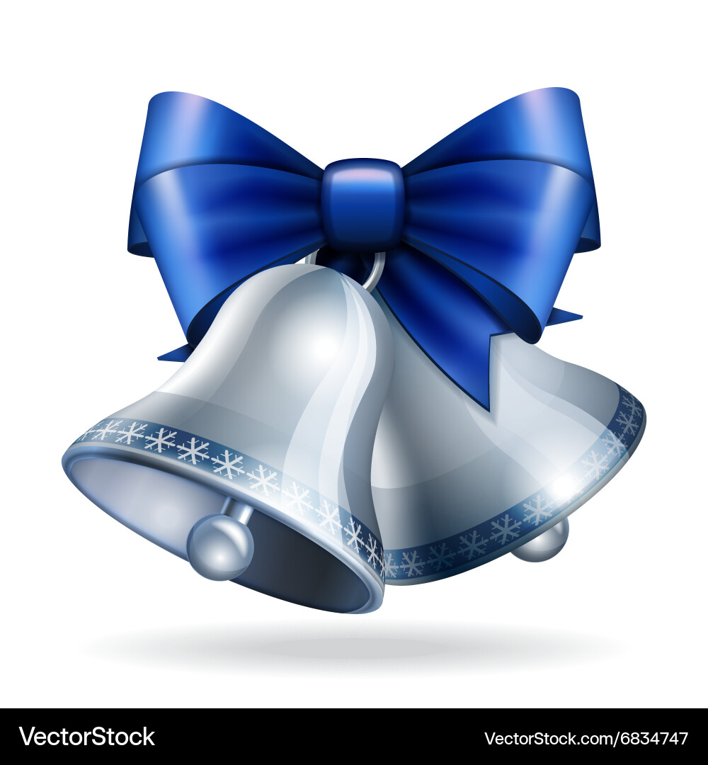 Silver bells with blue ribbon Royalty Free Vector Image