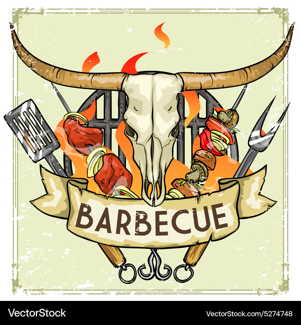 Bbq grill label design Royalty Free Vector Image