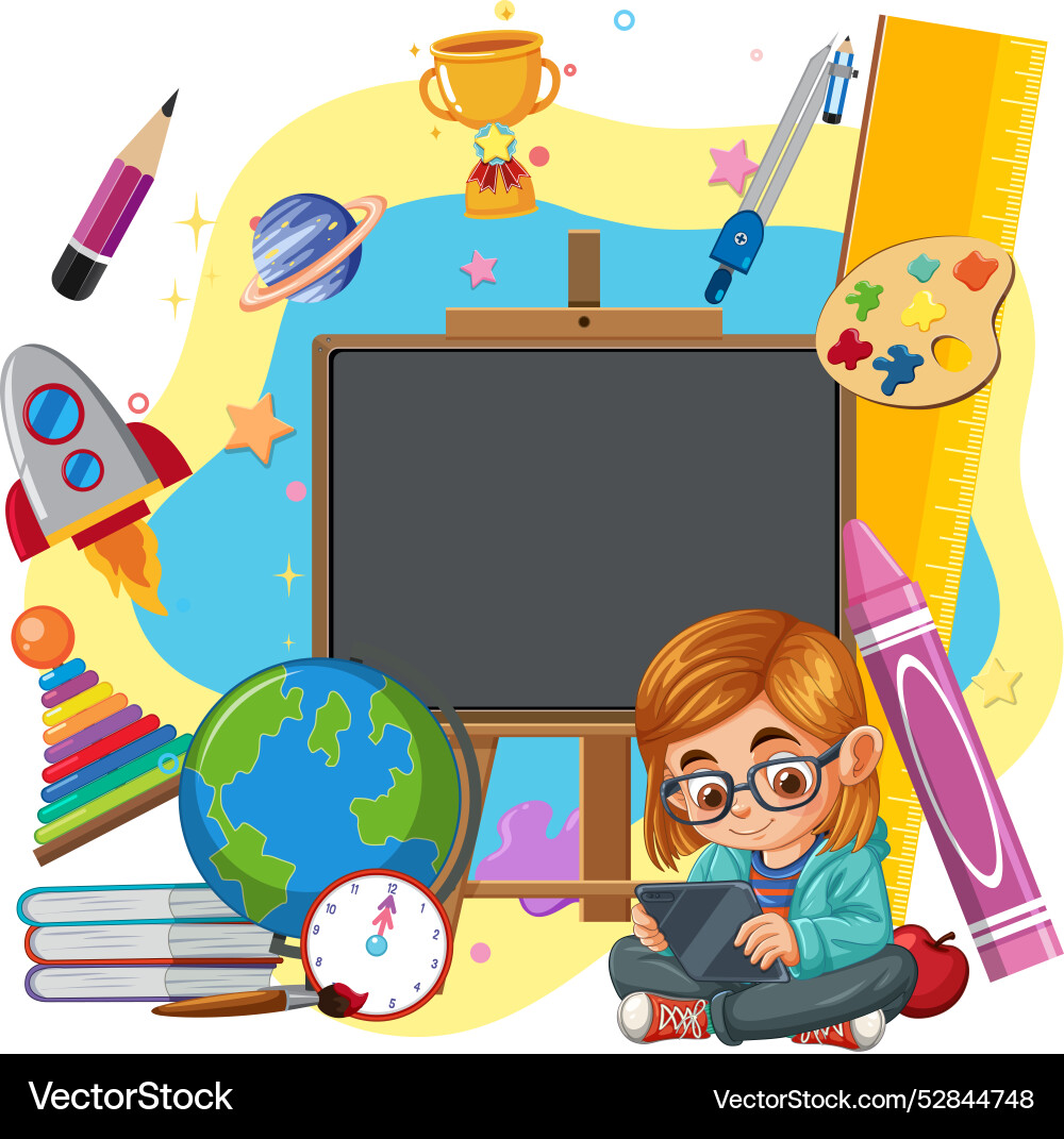 Child surrounded by educational tools and supplies