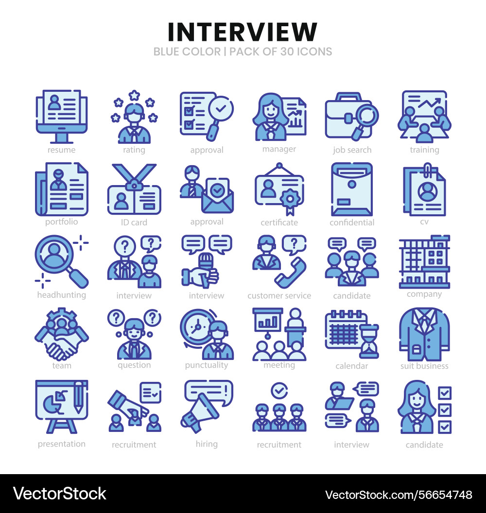 Interview icons bundle blue colored outline Vector Image