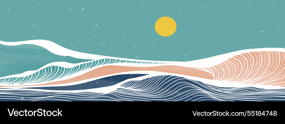 Ocean wave minimalist modern art Royalty Free Vector Image