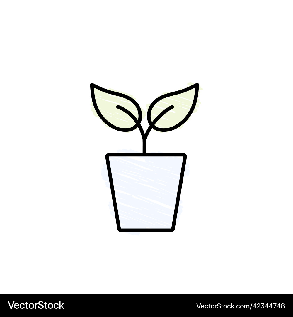 Simple flower pot hand drawing black outline Vector Image