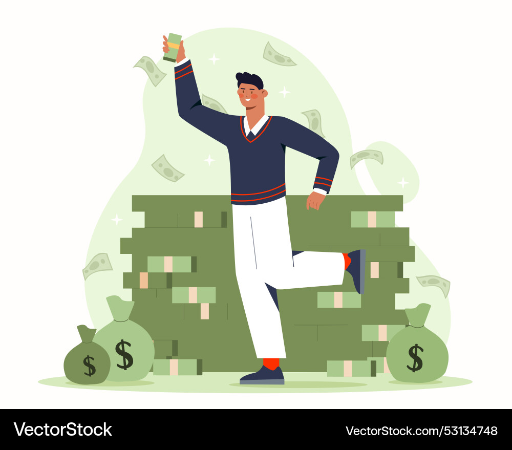 Wealthy man concept rich person with large stack Vector Image