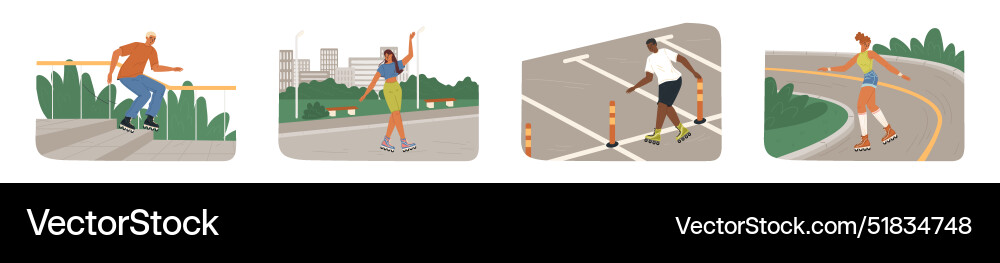 Young people cartoon character enjoying roller Vector Image