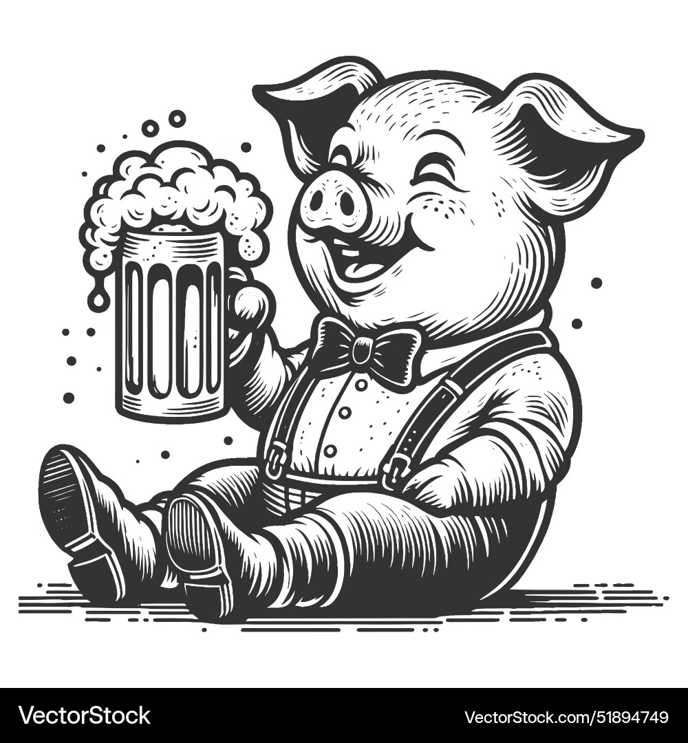 Cartoon pig enjoying beer Royalty Free Vector Image