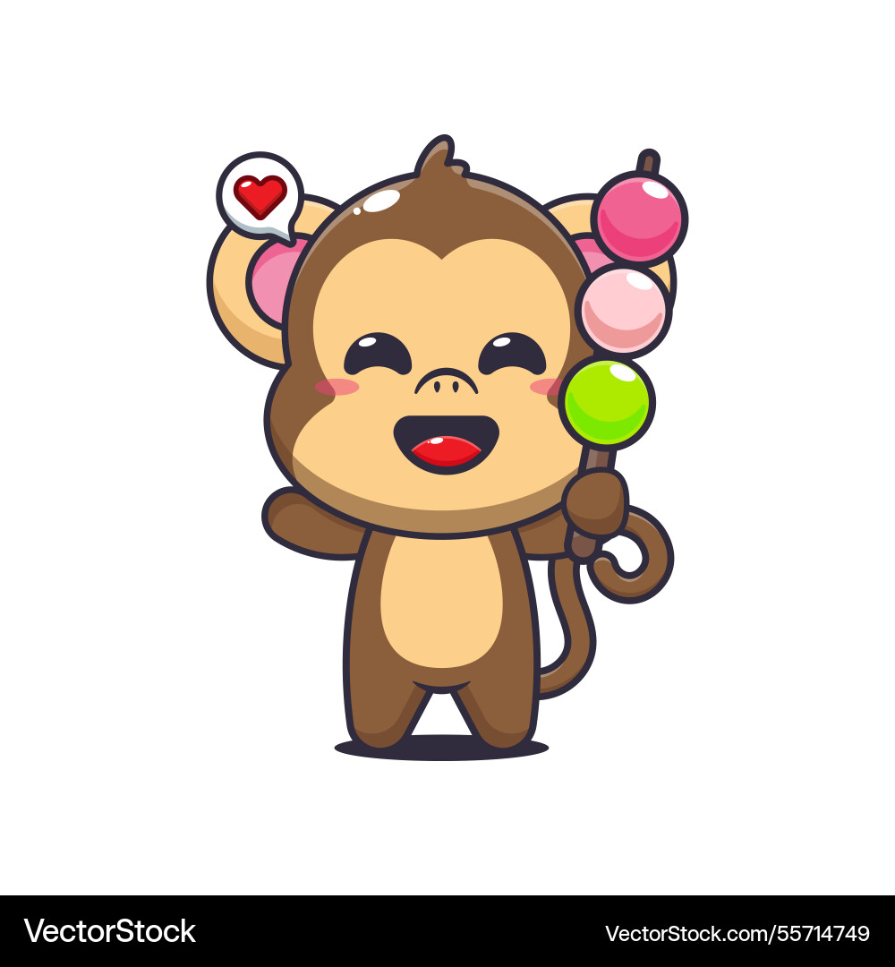 Monkey cartoon eating dango Royalty Free Vector Image