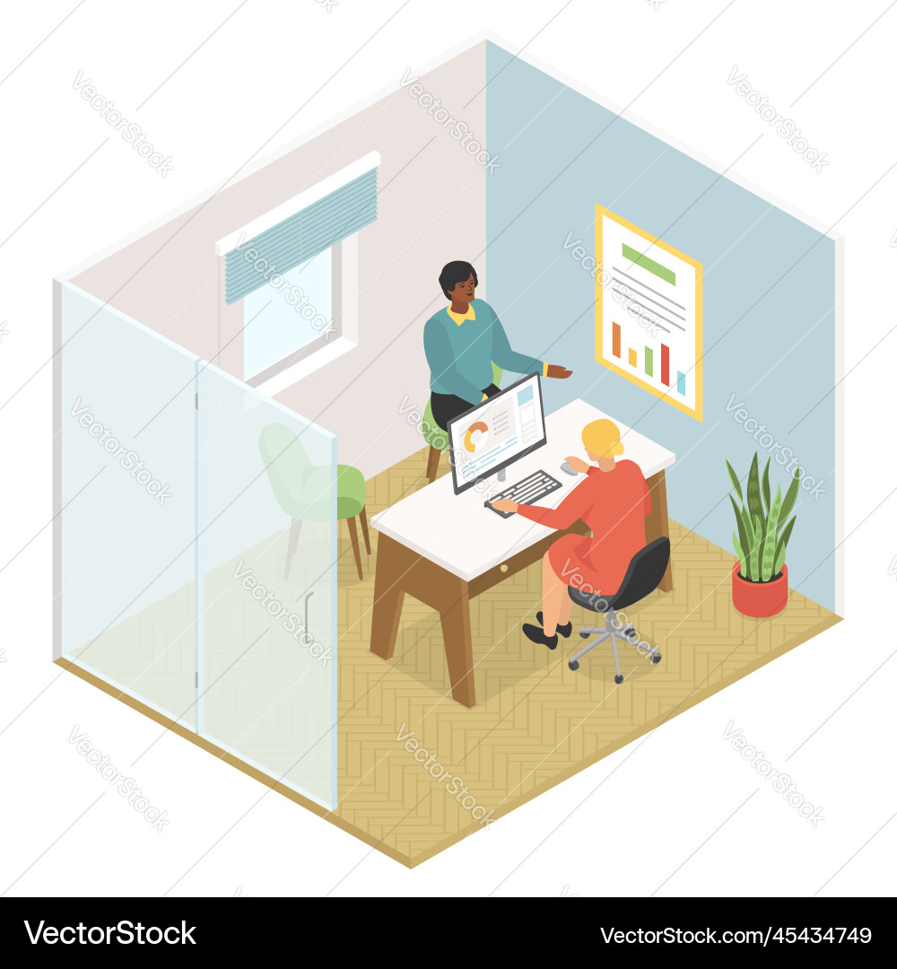 Office work - modern colorful isometric Royalty Free Vector