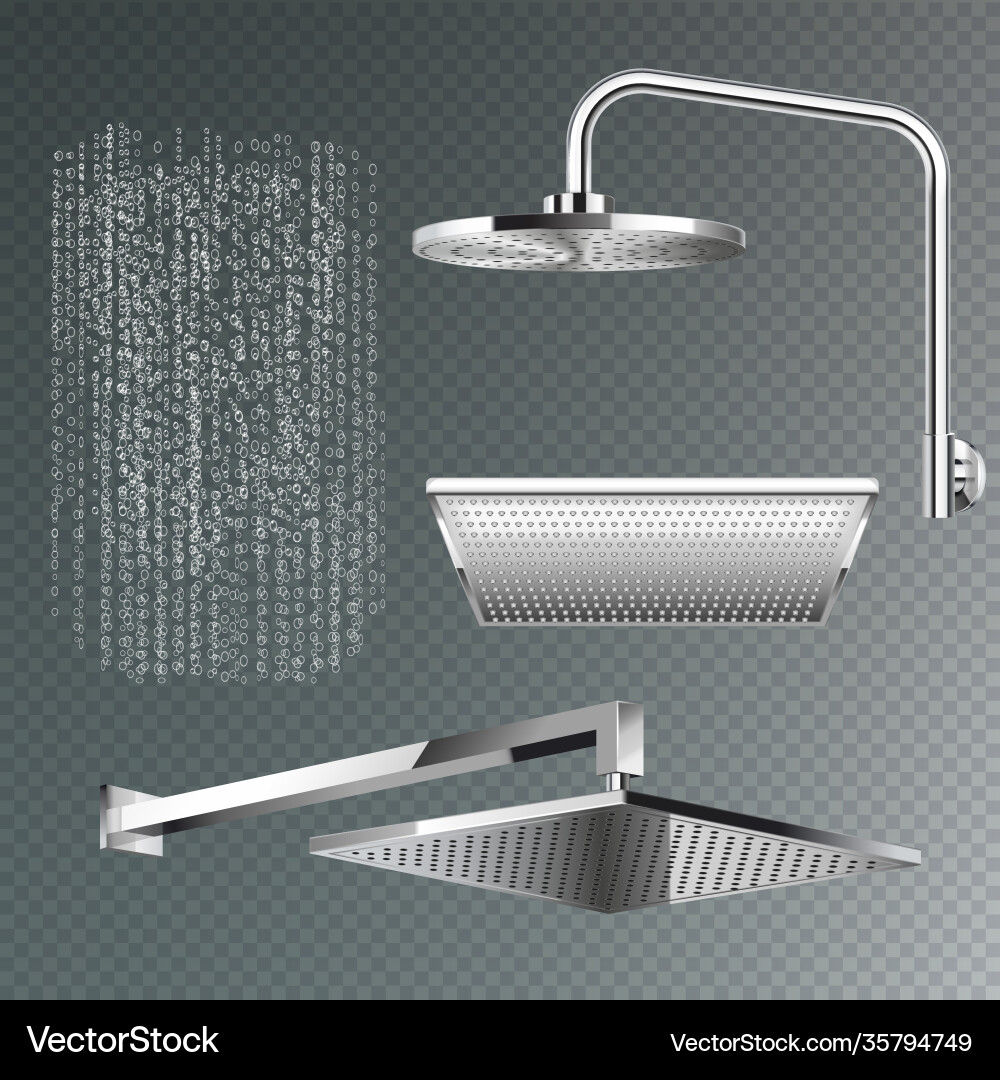 Shower head realistic transparent set Royalty Free Vector