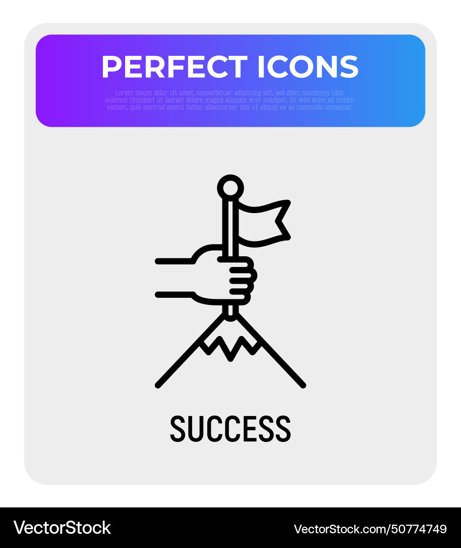 Success thin line icon human hand puts flag Vector Image