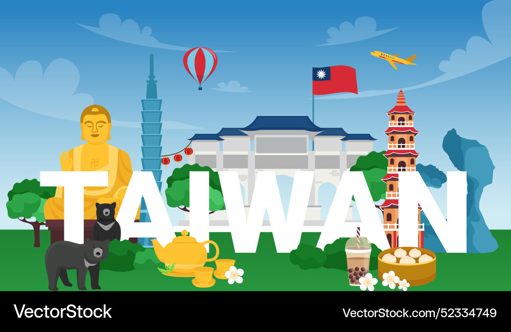 Taiwan word with landmarks Royalty Free Vector Image