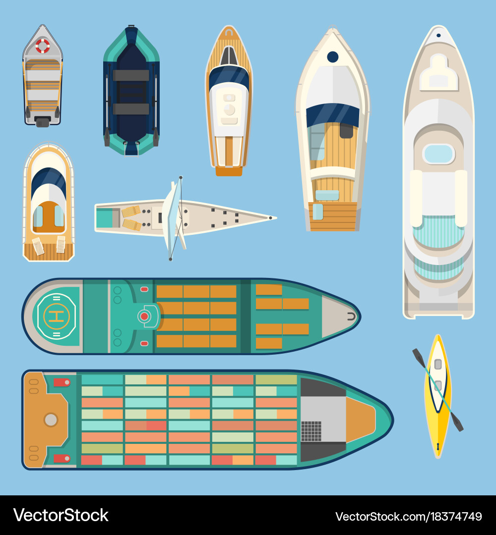 Top view on isolated boats or ships Royalty Free Vector