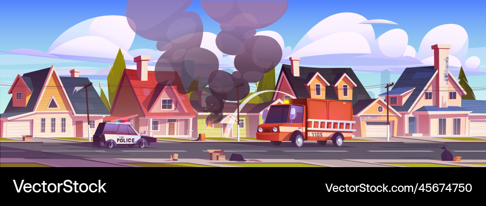 Fire in house cartoon Royalty Free Vector Image