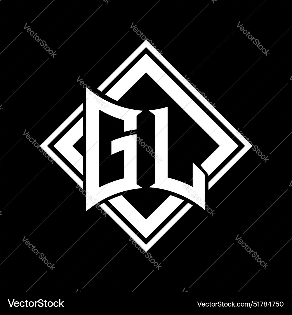 Gl letter logo abstract shield shape with square Vector Image