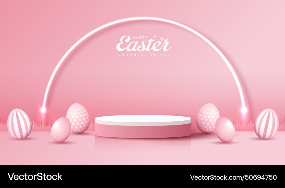 Happy easter pink background and podium display Vector Image