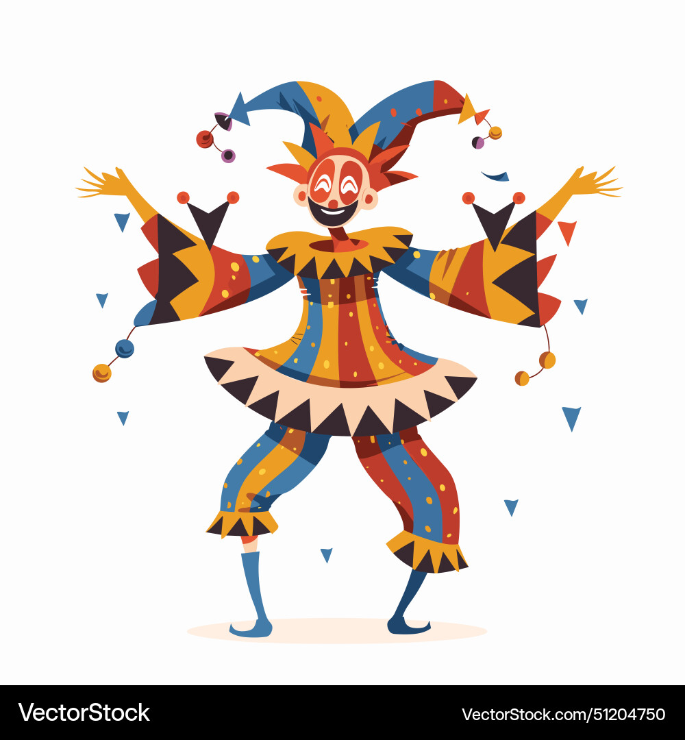 Jester dancing joyfully colorful costume Vector Image