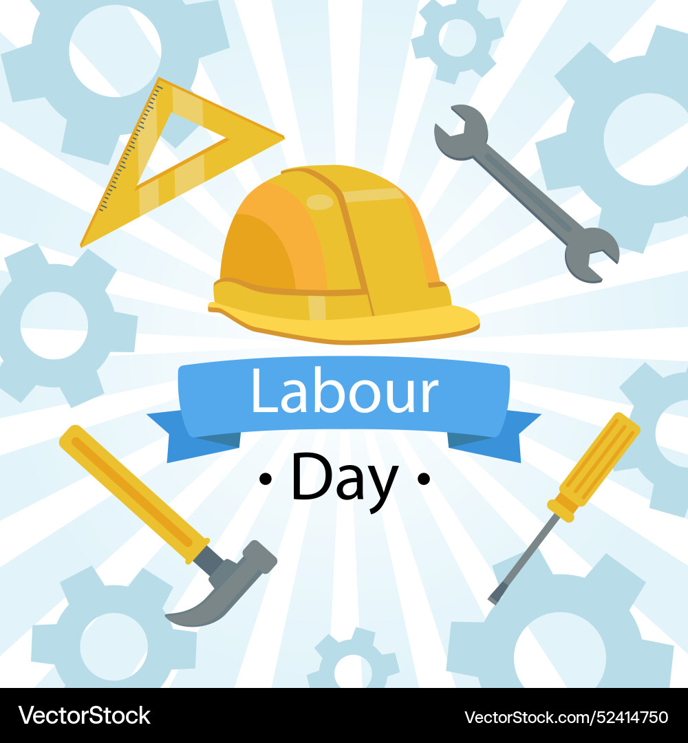 Labour day with hard hat and tools Royalty Free Vector Image
