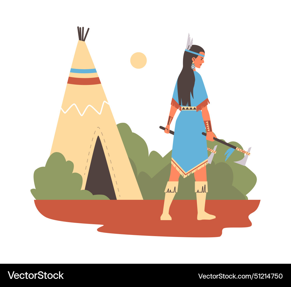 Native american woman with tomahawk Royalty Free Vector