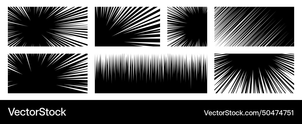 Anime cartoon explosion lines background set Vector Image