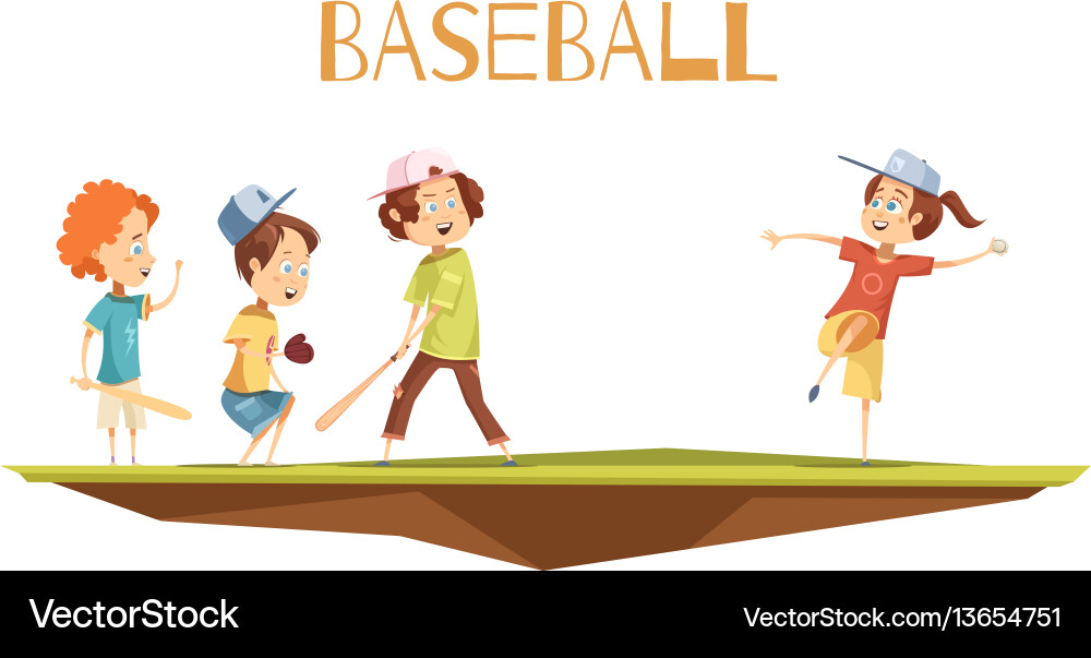 Cartoon kids playing baseball Royalty Free Vector Image