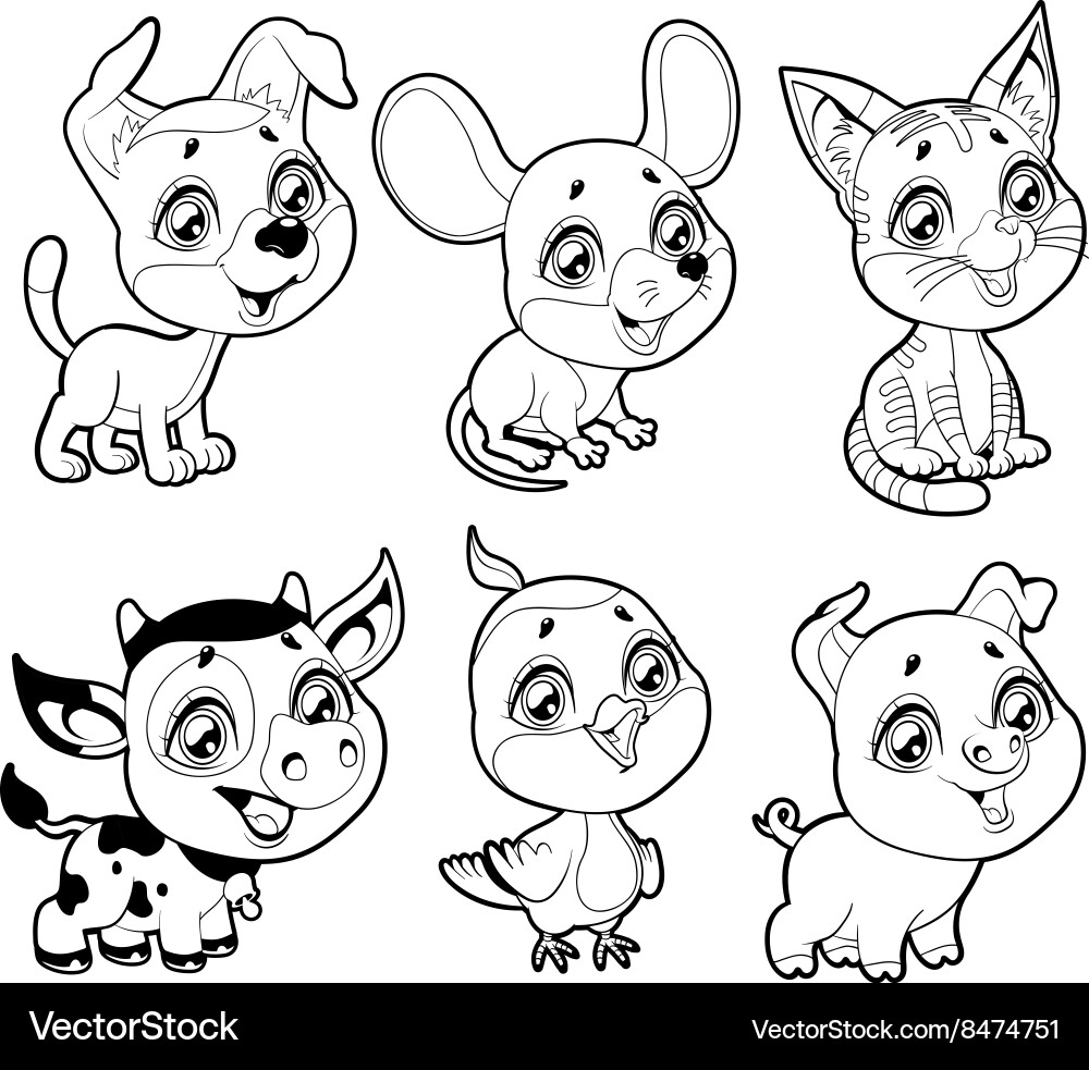 Cute farm animals in black and white Royalty Free Vector