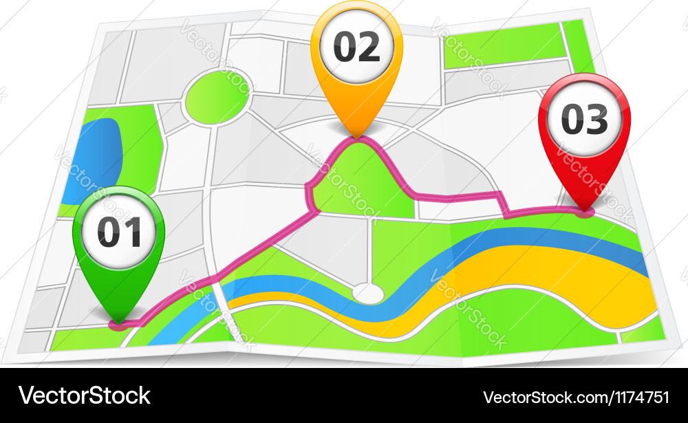 Route on the map Royalty Free Vector Image - VectorStock