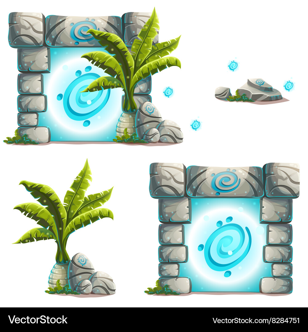 Set of objects palm a magical portal rock Vector Image