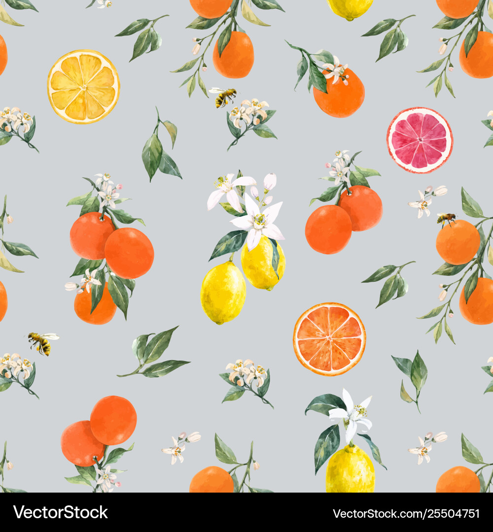 Watercolor citrus pattern Royalty Free Vector Image