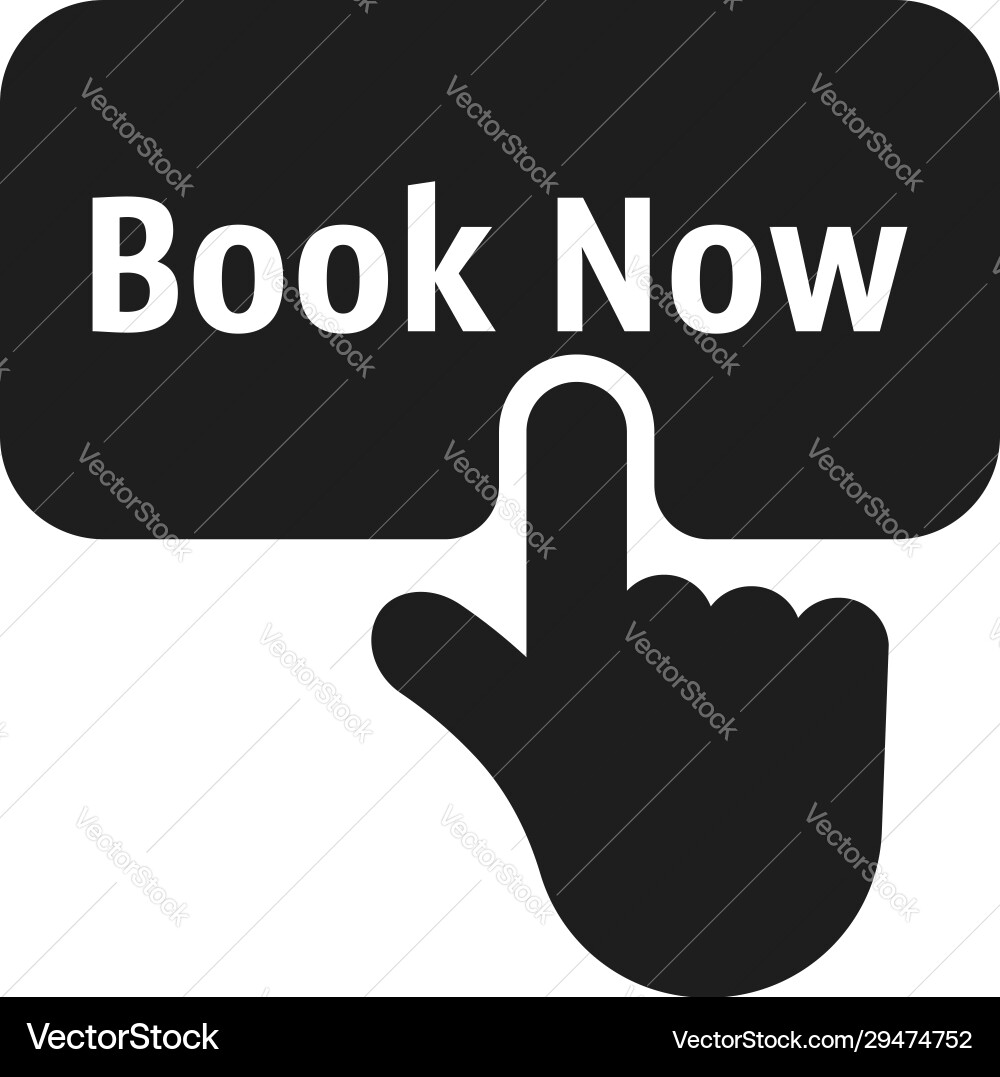 Black finger presses on simple book now button Vector Image