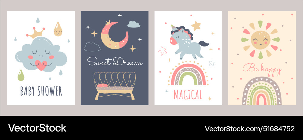 Boho baby posters with cute sun rainbow moon Vector Image