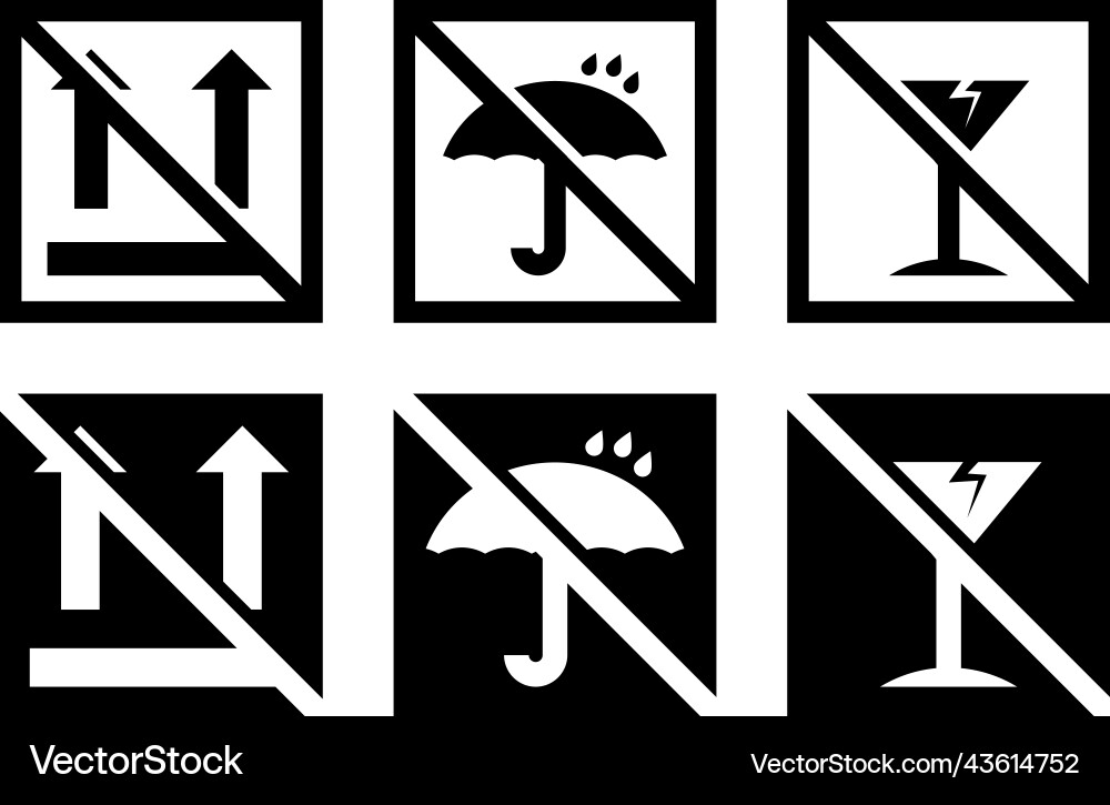 Crossed out fragile box cargo warning signs set Vector Image