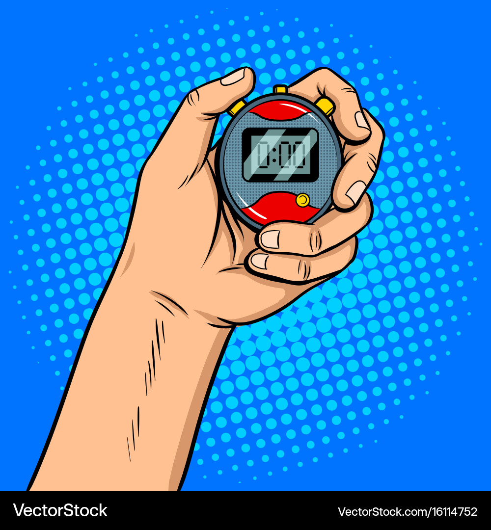 Hand with stopwatch pop art Royalty Free Vector Image